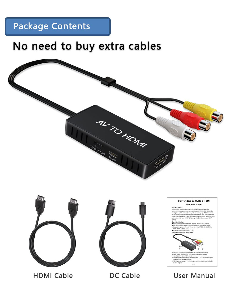 RCA to HDMI Converter,1080P Mini Composite to HDMI Adapter