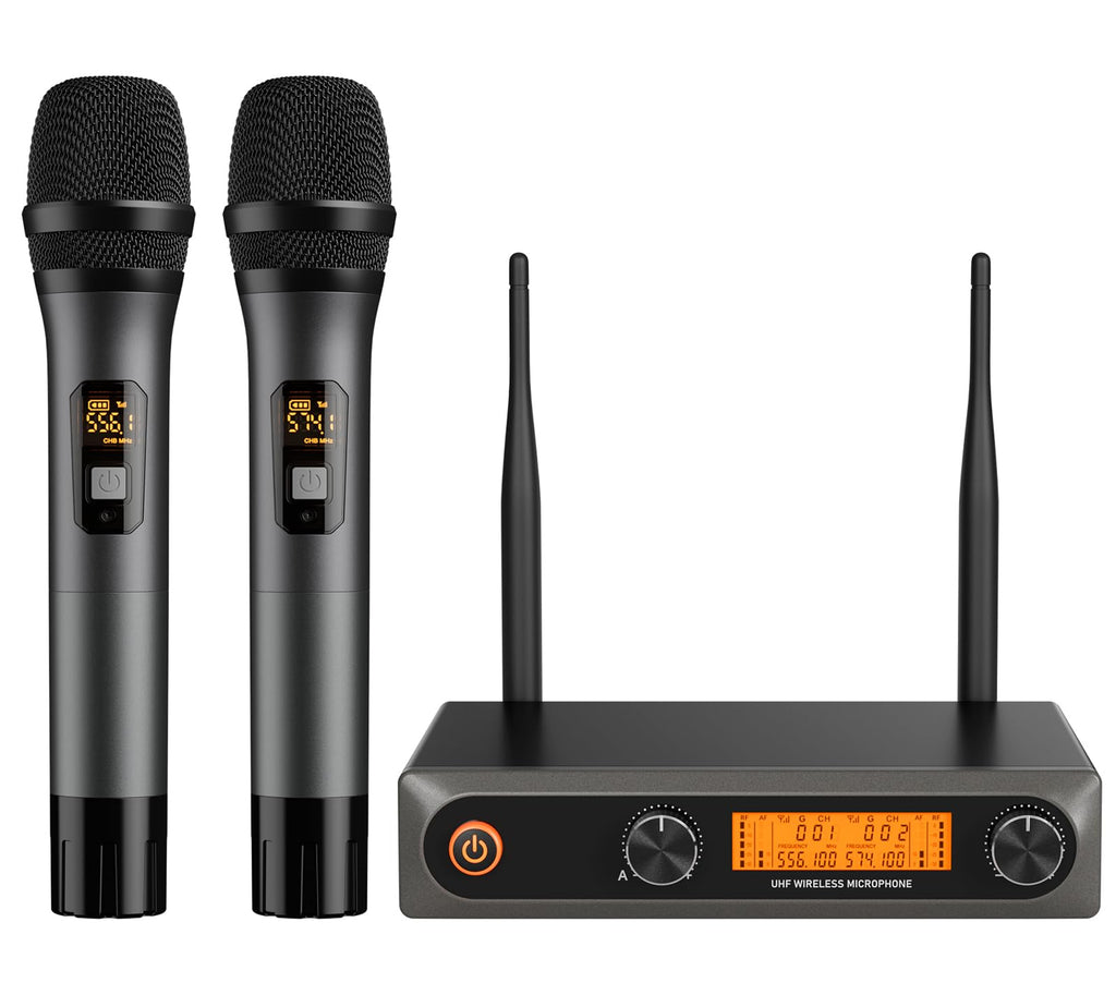 Metal Dual UHF Cordless Dynamic Mic Handheld Microphone System (200ft)
