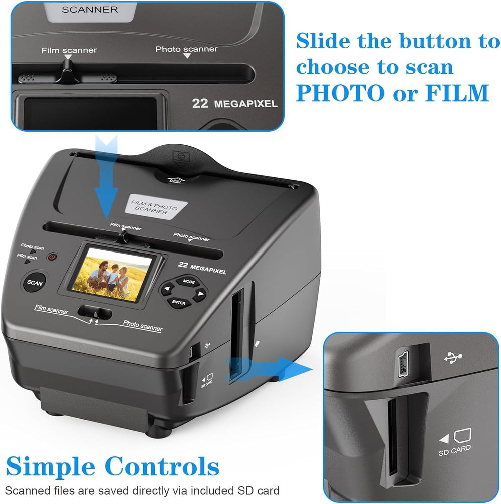 ALL-IN-ONE HIGH RESOLUTION 16MP FILM SCANNER WITH 2.4" LCD SCREEN