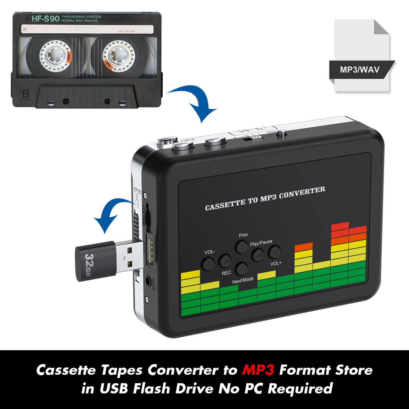 DIGITNOW USB Cassette Player, Portable Walkman Stereo Tape to MP3 Conv