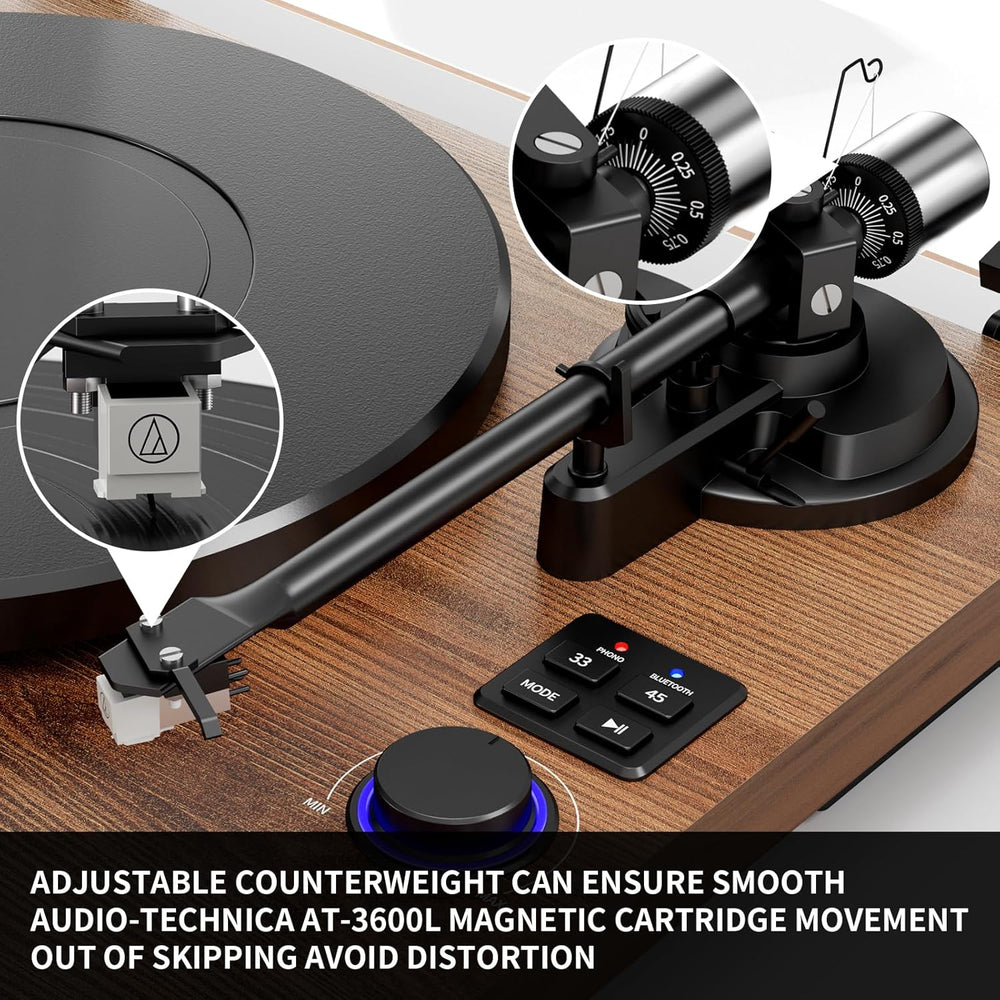 Vinyl Record Player with Magnetic Cartridge &Adjustable Counter Weight