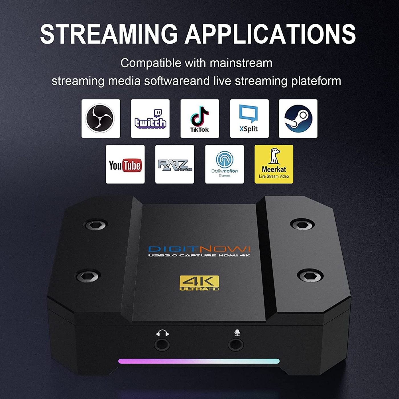 DIGITNOW USB Video Capture Card 4k/60Hz HDR10 Zero-Lag Passthrough, Ul
