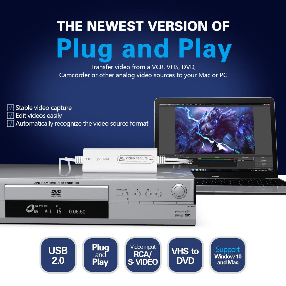 Digitnow VHS to Digital Converter – USB 2.0 Video to Digital Device