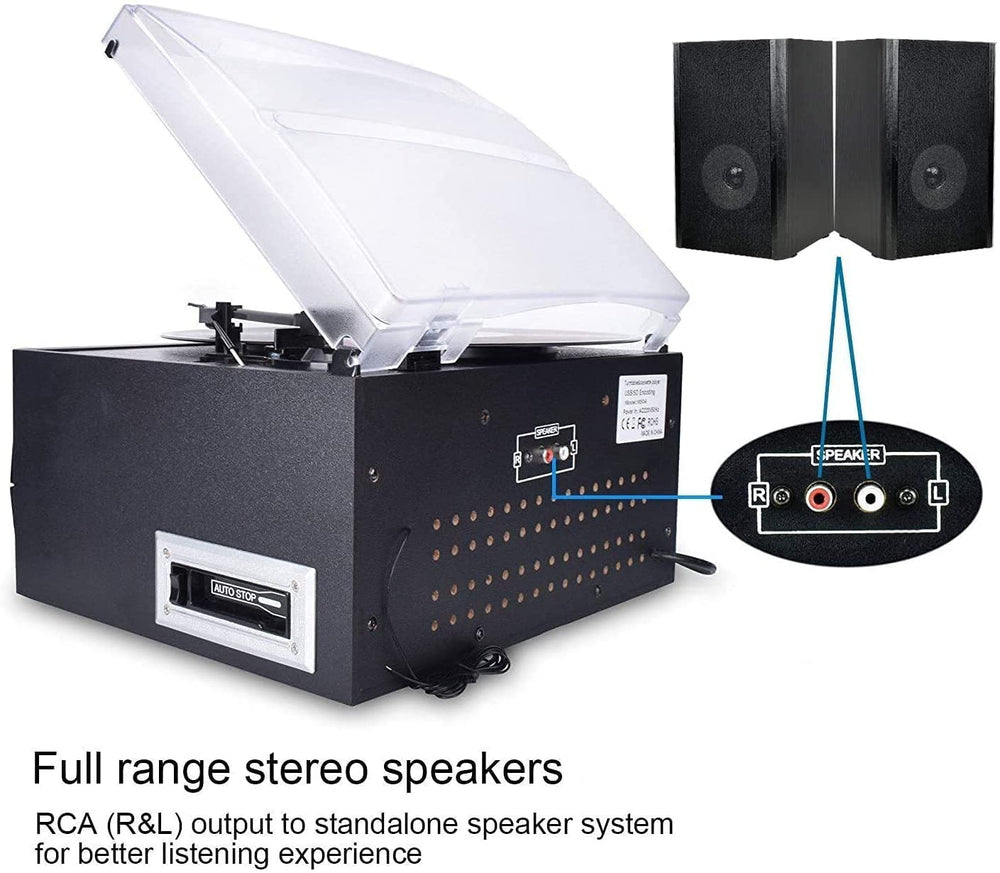 Multi-functional BT Turntable Player with two Speakers,Support CD, Cas