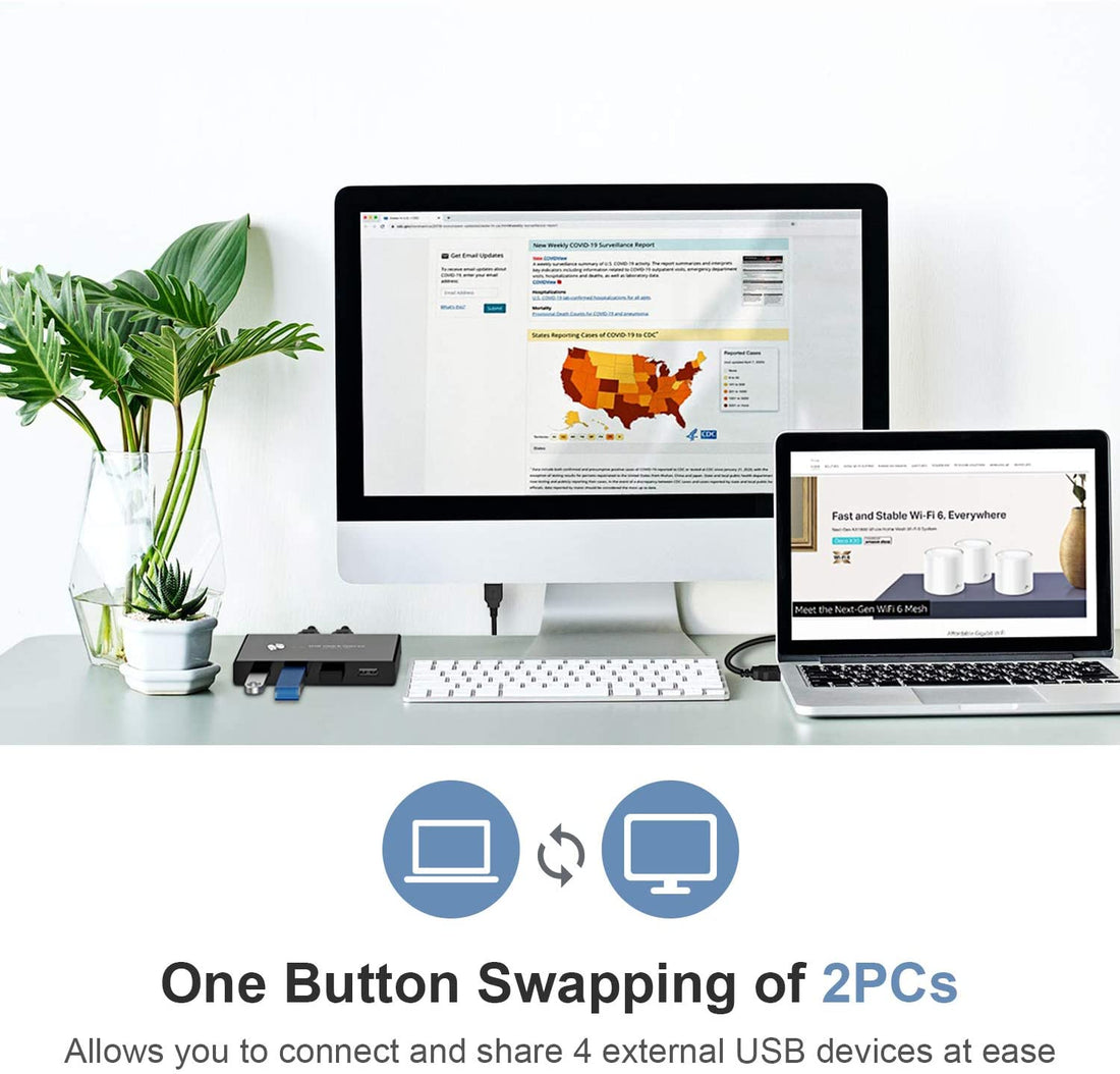 USB Switch Selector, USB 2.0 Switcher for 2 PC Sharing 4 USB Devices