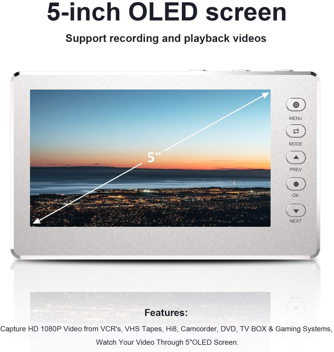 HD Video Capture Box 1080P 60FPS USB 2.0 with 5" OLED Screen（white)