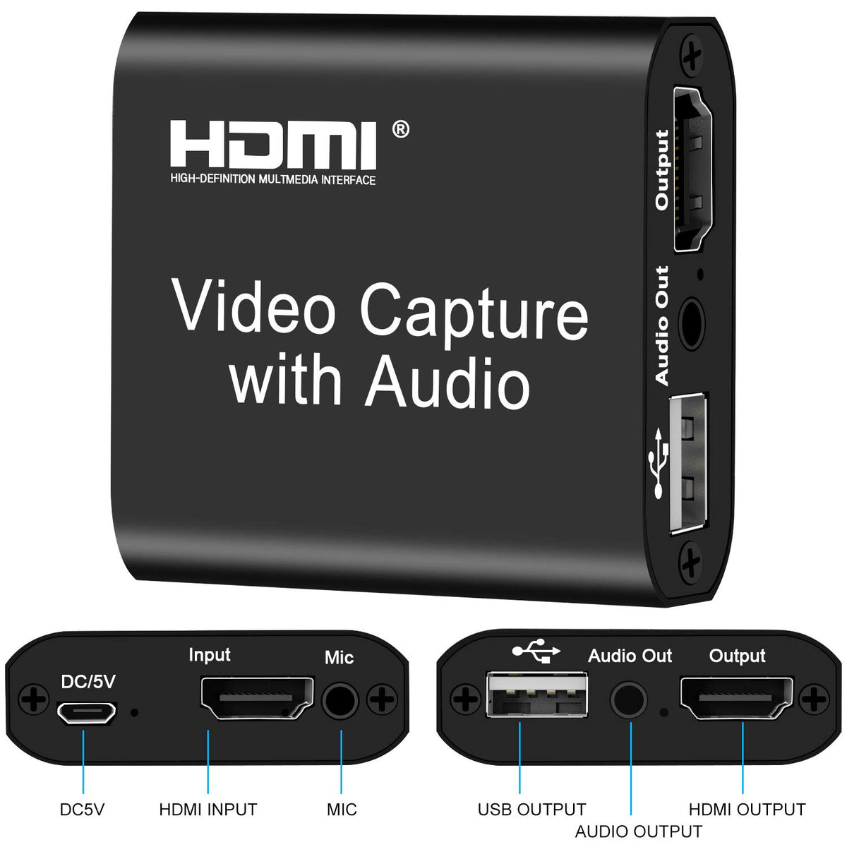 Capture Card, Audio Video Capture Card with Mic and HDMI Loop-Out, 108