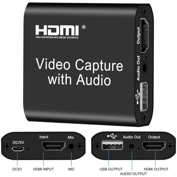 Capture Card, Audio Video Capture Card with Mic and HDMI Loop-Out, 108