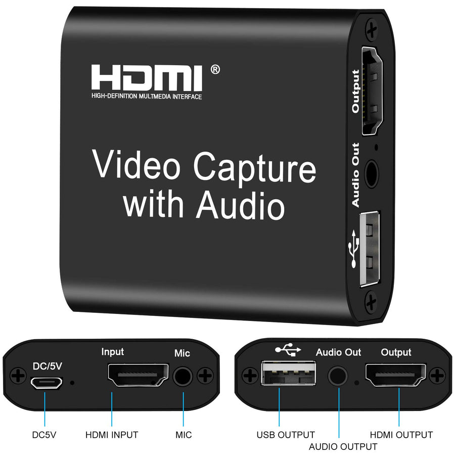 Capture Card, Audio Video Capture Card with Mic and HDMI Loop-Out, 108